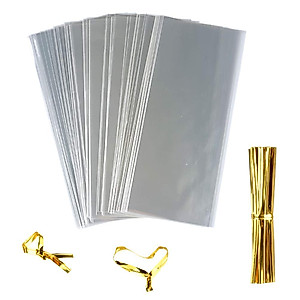 FUNNYARD Clear Cello Treat Bag 100 PCS 4x9 Cellophane Goody Party Favor Candy Bags with 4'' Twist Ties for Wedding Bakery Cookies Dessert Birthday Cake Pops Buffet Supplies
