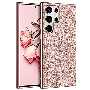 YINLAI Case for Samsung Galaxy S23 Ultra Case, 6.8 Inch Glitter Bling Sparkly Shiny Slim Women Girls Hybrid Soft Smooth Shockproof Protective Girly Phone Cases Cover, Rose Gold/Pink