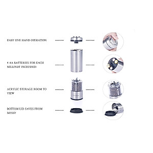 GZOOGHOME Electric Salt and Pepper Grinder Set - Battery Operated Automatic One Handed Salt Pepper Mill with Funnel and Bottom Cap - Ceramic Grinders with Lights and Adjustable Coarseness