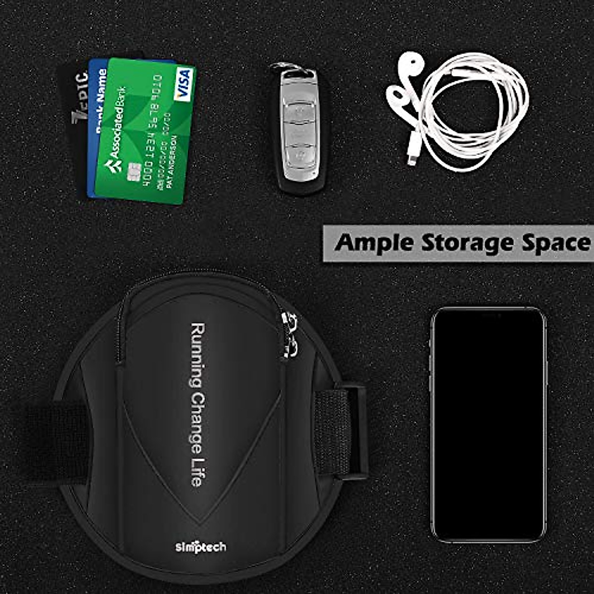 Simptech Running Phone Armband, Sweatproof Workout Phone Holder Fits iPhone 14/13/Pro Max/Plus/Mini/12/11/SE/XR