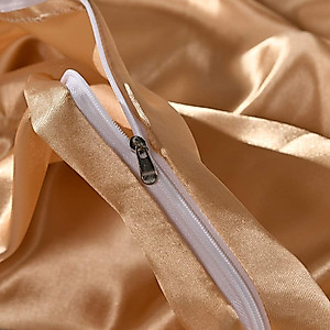 Duvet Cover 3 Piece Set - Ultra Soft Silky Satin Hotel Collection - 1 Comforter Cover with Zipper Closure and 2 Pillowcases - King/Cal King, Gold - Duvet Set