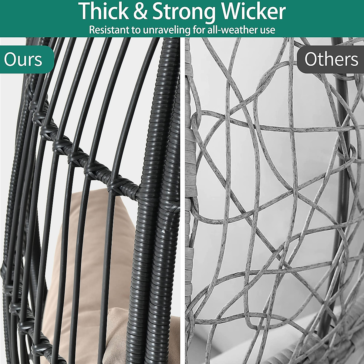 YITAHOME Wicker Egg Chair with Ottoman Outdoor Indoor Oversized Lounger with Stand, Cushions, Egg Basket Chair for Patio Backyard Porch - Brown & Black