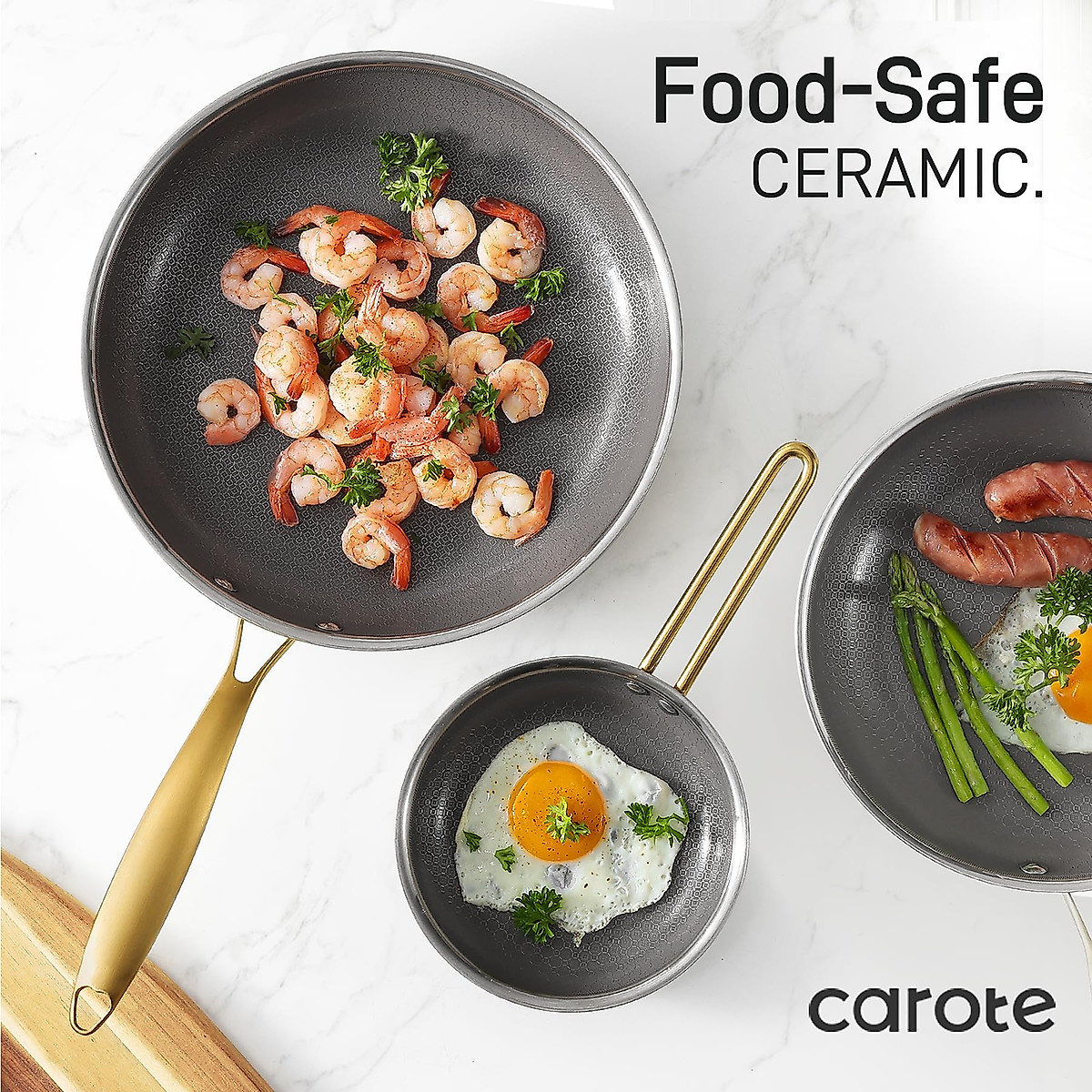 CAROTE Ceramic Tri-Ply Stainless Steel Cookware Set, 10Pcs Stainless Steel Pots and Pans with Tempered Glass Lids, Stay-Cool Handles, Dishwasher and Oven Safe up to 500°F