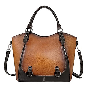 Iswee Retro Leather Stachel Handbags Top Handle Bags Tote Bag Designer Shoulder Bag Crossbody Bags for Women (Dark Brown)