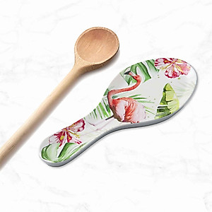Supreme Housewares Melamine Spoon Rest Spoon Holder Kitchen Utensil Holders 9.625 Inch for Kitchen Counter Dining Table (Flamingo)