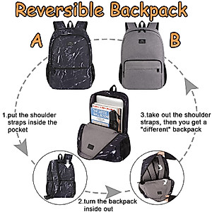 MATEIN Travel Laptop Backpack, Reversible Bookbag for Boys and Girls Lightweight Slim School Backpack for College Student, Water Resistant Casual Daypack Gift for Men Women, Black&Grey