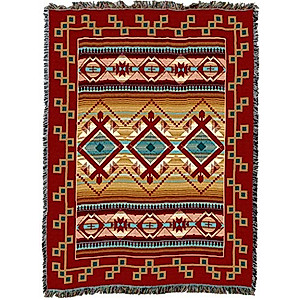 Pure Country Weavers Las Cruces Teal Blanket - Southwest Native American Inspired - Gift Tapestry Throw Woven from Cotton - Made in The USA (72x54)