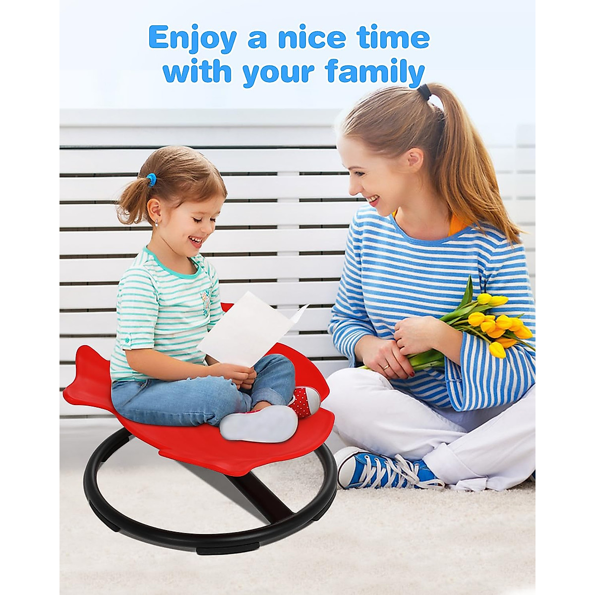 FAHKNS Spin Chair for Kids, Sensory Swivel Chair, Swivel Chair for Autism Kids Training Concentration, Outdoor and Indoor Non Slip Metal Base Sensory Chair Relieving Toddlers Sickness Symptoms