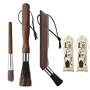 Bavane 3PCS Professional Coffee Brush, Coffee Grinder Brush Set, Natural Boar Bristles Black Walnut Handle Espresso Machine Cleaning Tool, Coffee Cleaner Brushes Coffee Tool for Barista Home Kitchen