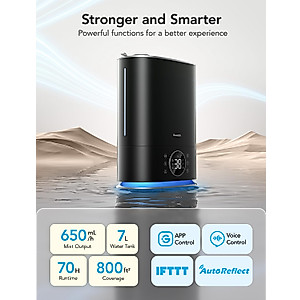 GoveeLife Smart Humidifier, Top Fill 7L Warm & Cool Mist Humidifiers for Bedroom, 70H Runtime, Auto Shut-Off, RGB Light,WiFi Air Humidifier for Large Room, Plants, Nursery Work with Alexa App Control