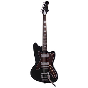 Silvertone 6 String Solid-Body Electric Guitar, Right, Gloss Black, standard (1478BK)