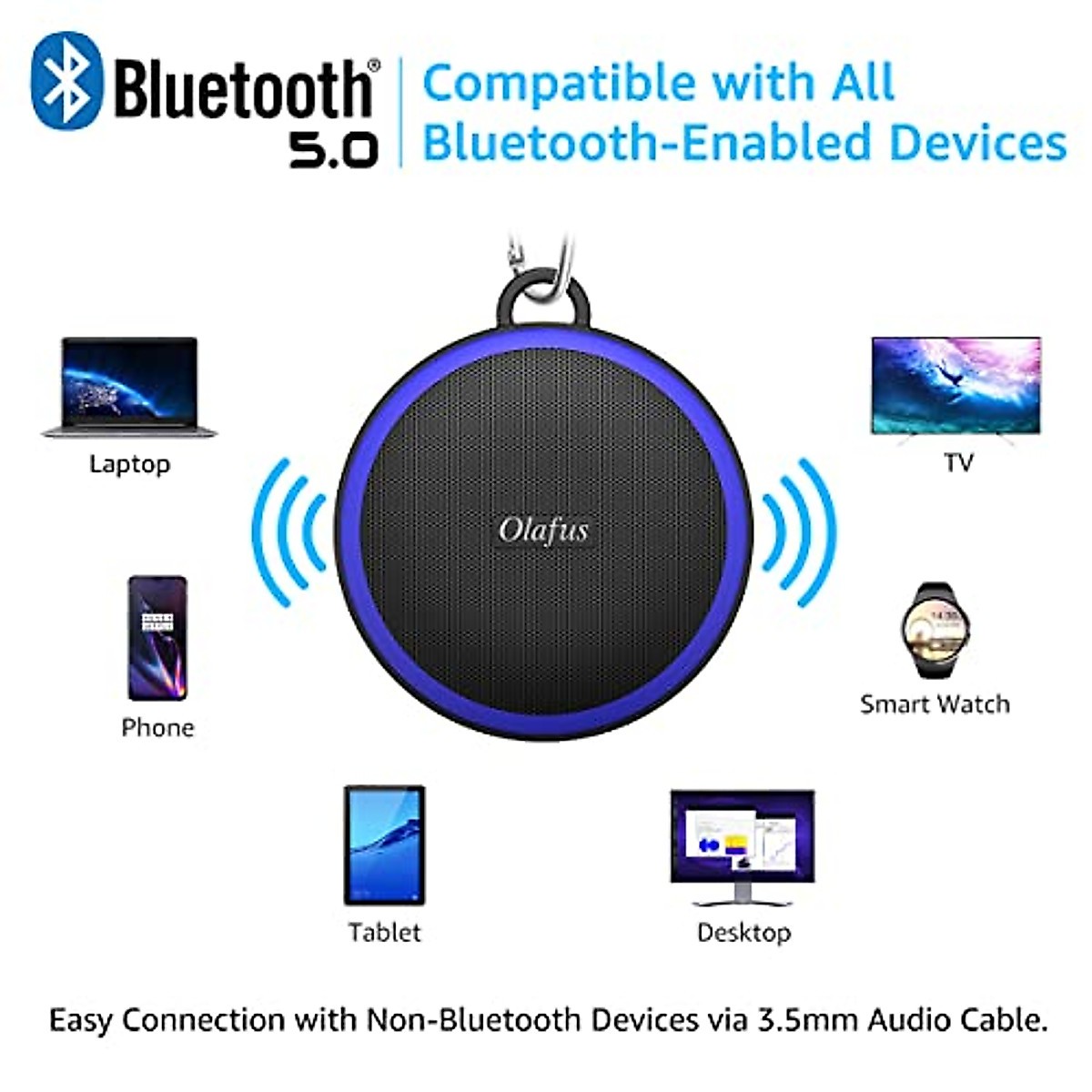 Olafus Waterproof Shower Bluetooth Speaker, Portable Wireless Outdoor Speaker, Clip & Suction Cup, 10H Playtime for Bathroom, Pool, Beach, Boating, Hiking