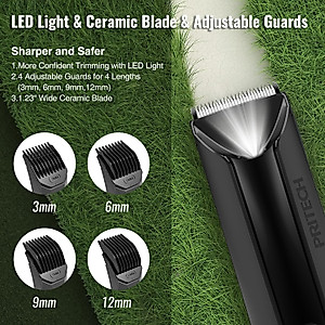 PRITECH Body Hair Trimmer for Men Pubic Hair Trimmer - Wet/Dry Ball Trimmer with Ceramic Blade, Rechargeable Body Groomer for Men with Standing Recharge Dock, Cordless Groin Hair Trimmer for Men