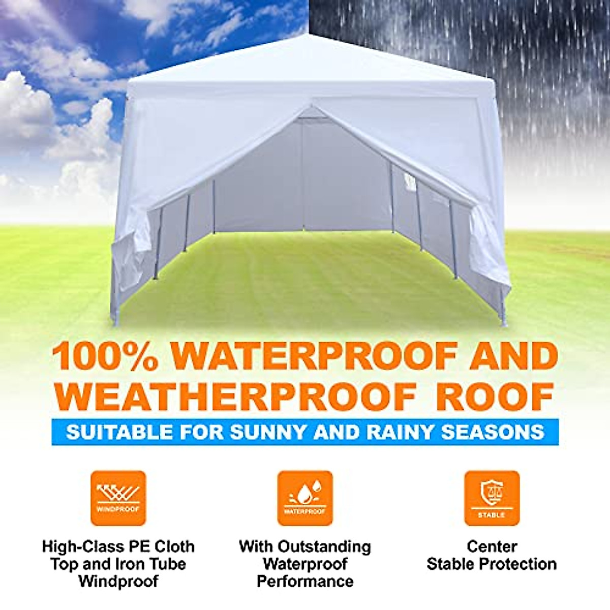 SereneLife SLTET30 Party Commercial Instant Shelter with 4 walls-Waterproof Tent with 8 Sand Bags, One size, White