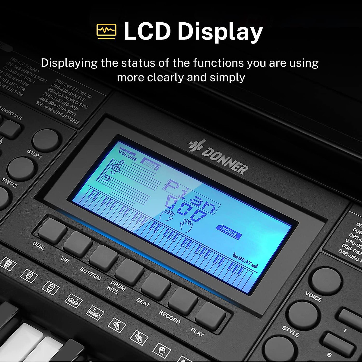 Donner 61-Key Electric Piano Keyboard with Microphone, Stand & Stool - For Beginner/Professional