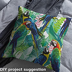 Parrot Upholstery Fabric by The Yard, Hawaiian Tropical Leaves by The Yard, Birds Floral Decorative Waterproof Outdoor Fabric, Upholstery and Home Accents, DIY Art, 5 Yards, Green Blue