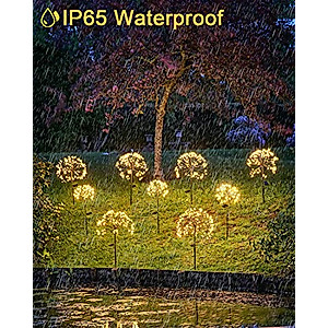 Redefun Solar Garden Lights 2 Pack 120 LED Solar Firefly Lights, 8 Lighting Modes Solar Powered Fireworks Lamp Outdoor Waterproof Decorative Starburst Lights for Yard Patio Decorations (Warm White)