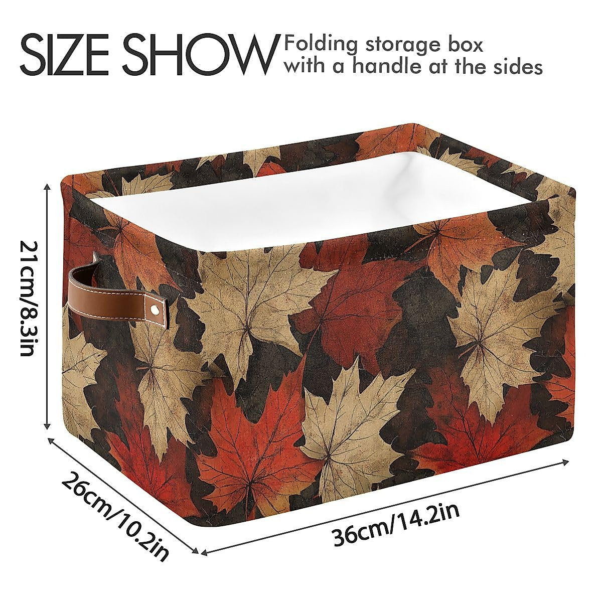 Maple Leaf Storage Basket,Vintage Fall Autumn Large Storage Bin Fabric Collapsible Organizer Bag with Handles 15x11x9.5 inch