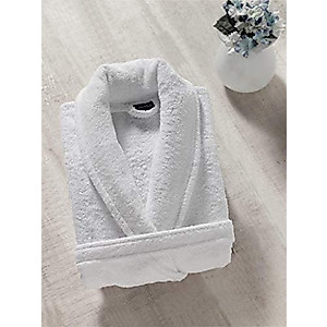 Classic Turkish Towels - Luxury Terry Cloth Robe for Men and Women, 100% Turkish Cotton, Soft and Plush, Long Unisex Bathrobe (White, Small-Medium)