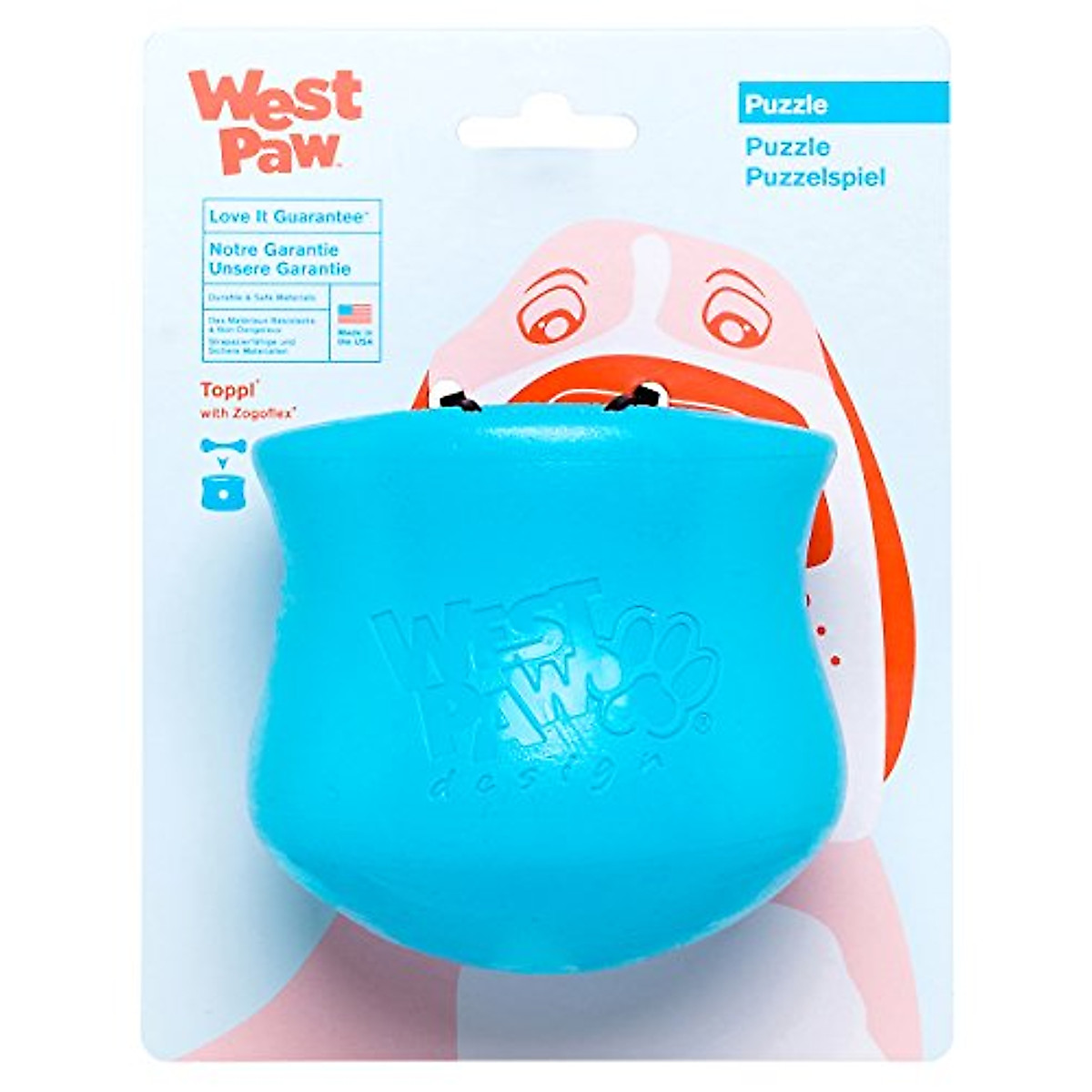 WEST PAW Zogoflex Toppl Treat Dispensing Dog Toy Puzzle – Interactive Chew Toys for Dogs – Dog Toy for Moderate Chewers, Fetch, Catch – Holds Kibble, Treats, Large 4", Aqua Blue