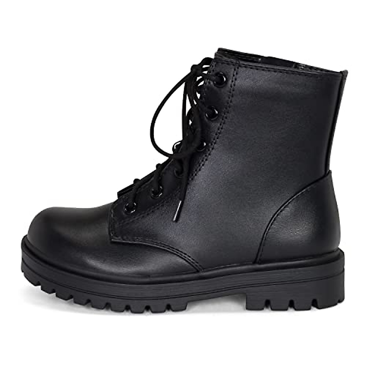 Brace-IIS - Girls/Boys/Kids/Children Lace Up Side Zipper Vegan Leather Lug Sole Combat Boots (Black PU, us_footwear_size_system, little_kid, women, numeric, medium, numeric_2)