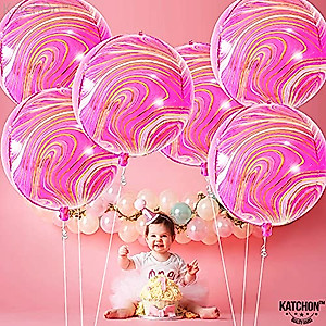 KatchOn, Pink Marble Balloons with Black and White Marble Balloons -22 Inch Pack of 12 | 360 Degree 4D Marble Balloons Black and White | Mylar Pink and Orange Balloons for Gender Reveal Decorations