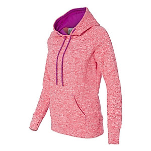 J. America Ladies Pullover Hooded Sweatshirt, Coral/Magenta, X-Large