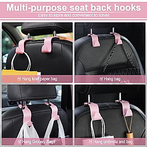 LivTee Car Seat Headrest Hook, Auto Seat Hook Hangers Storage Organizer Interior Accessories for Purse Coats Umbrellas Grocery Bags Handbag, 4-Pack - Pink
