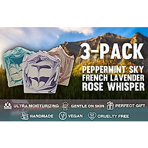 Ansley Bridge Bar Soap Variety 3pck 5oz | Handmade Peppermint, Lavender, Rose Soap | Moisturizing | Palm Oil Free | For All Skin Types | Gift Set For Men & Women