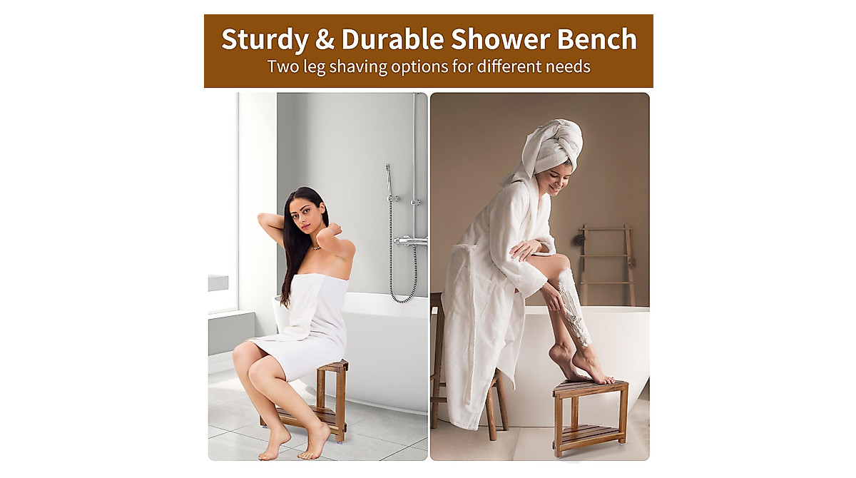 Boulphia Shower Stool: Durable Acacia Wood Foot Rest