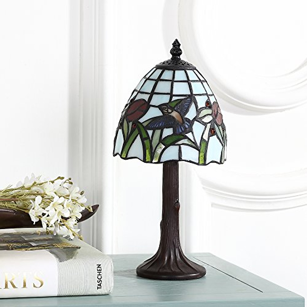JONATHAN Y JYL8014A Hummingbird Tiffany-Style 12" LED Table Lamp Tiffany,Traditional for Bedroom, Living Room, Office, College Dorm, Coffee Table, Bookcase, Bronze