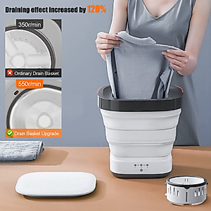 Portable Washing Machine, 9L Fast Dehydration Portable Mini Washer with Drain Basket, 2-Speed Waterproof TPE Mini Washing Machine for Underwear, Sock, Suitable for Travel, Camping,Apartments(White)
