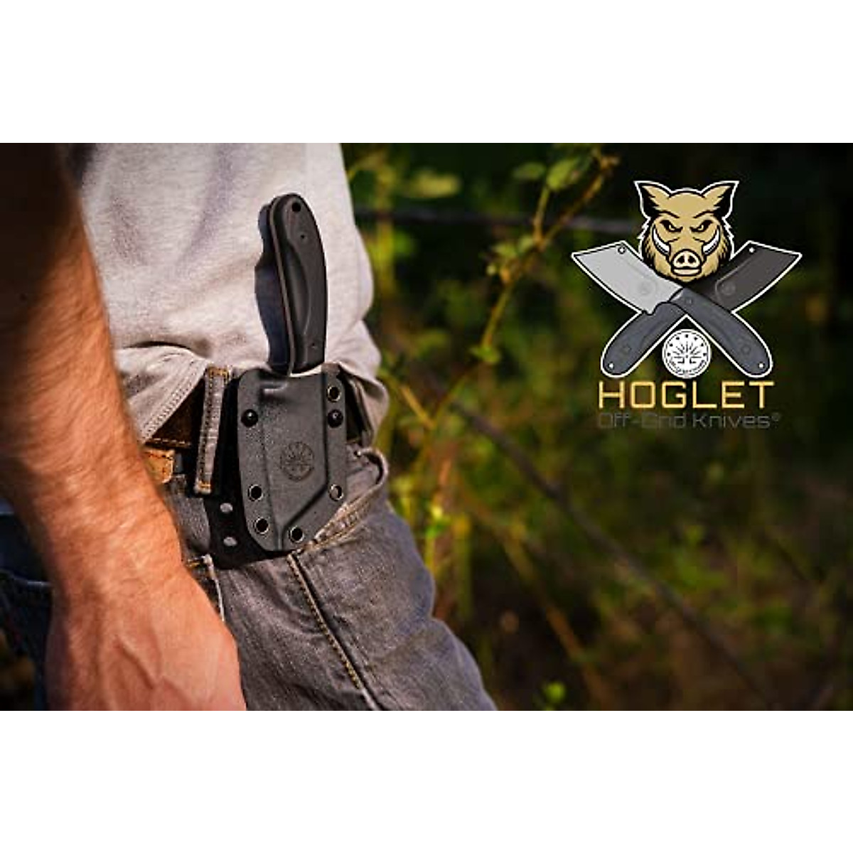 Off-Grid Knives - HOGLET EDC Fixed Blade Knife, Blackwash Blade, G10 Scales & Kydex Sheath with Scout Carry and Vertical Carry Belt Clip, Camping, Hunting, Hiking, Camp Kitchen (Blackout)