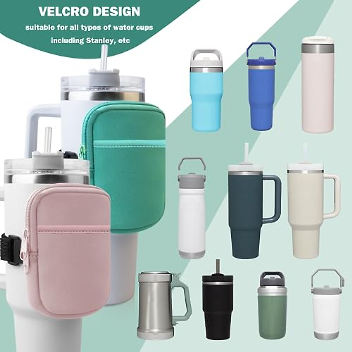 Vidotim Water Bottle Pouch for Stanley Accessories, Running Water Bottle Handheld Caddy Compatible with kinds of Tumbler, Gym Water Bottle (2, Pink+Green, Regualr)