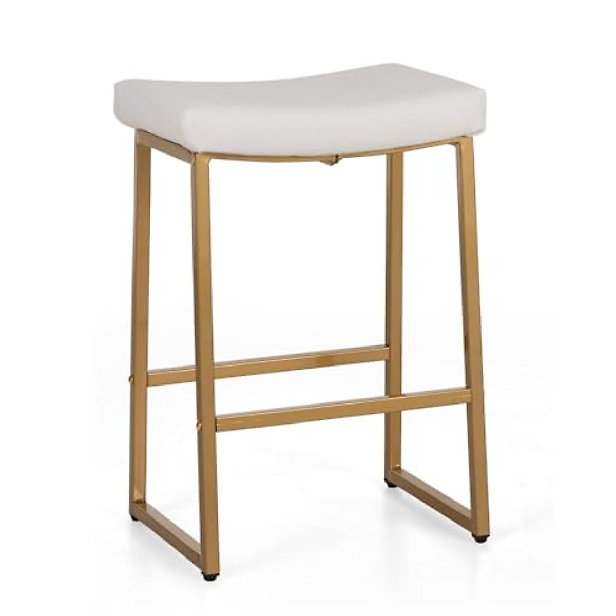 MAISON ARTS White & Gold Bar Stools Set of 2 for Kitchen Counter Backless Counter Height 24 Inches Saddle Stools Modern Gold Barstools Upholstered Faux Leather Stools Farmhouse Island Chairs