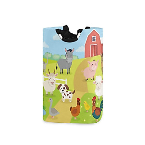 senya Farm Animals Large Laundry Basket Shopping Bag, Collapsible Fabric Laundry Hamper, Foldable Clothes Bag, Folding Washing Bin (e5)