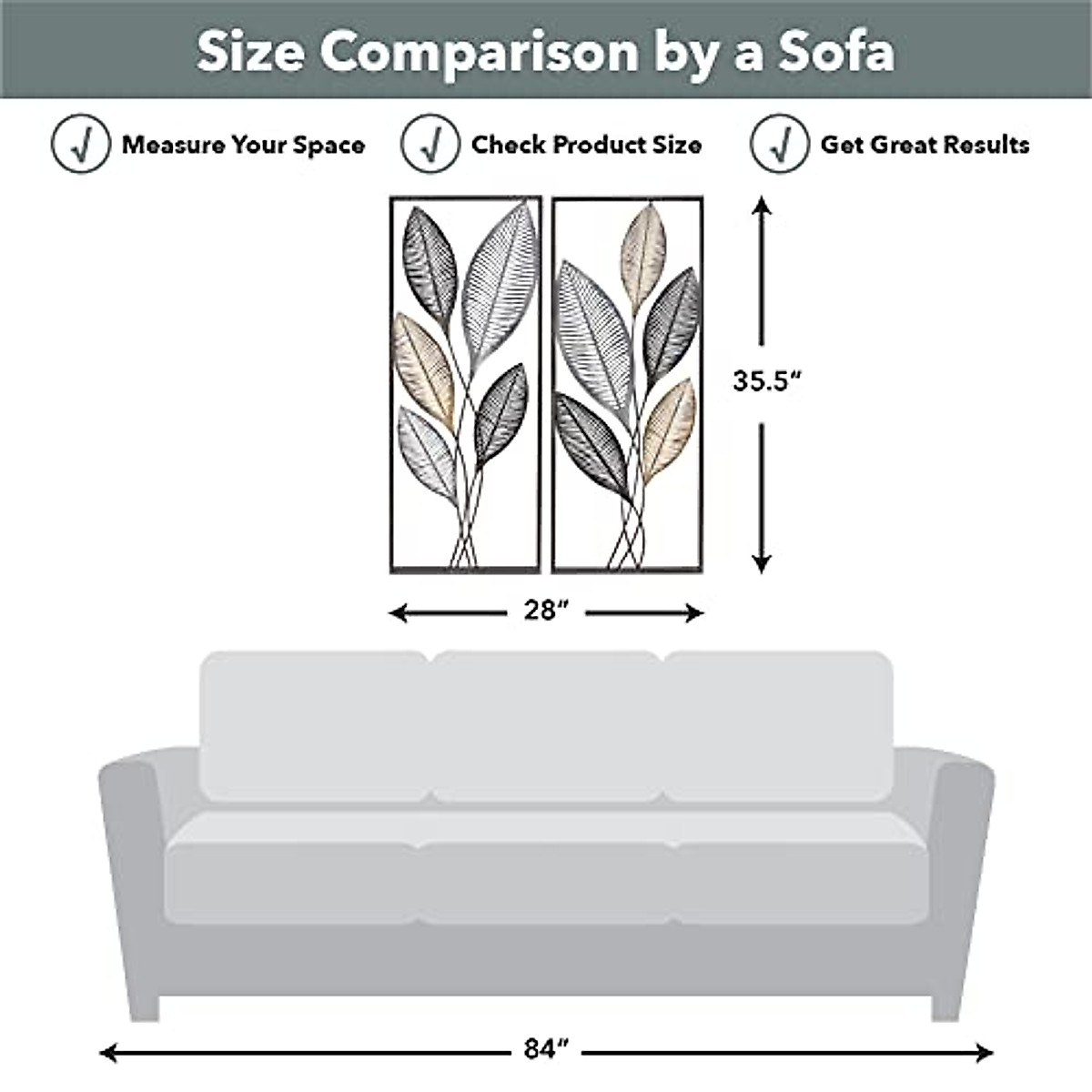 FirsTime & Co. Silver Metallic Leaves Wall Decor 2-Piece Set for Living Room, Bedroom, Home Office, Metal Art, Farmhouse and Boho, 35.5 x 28 inches