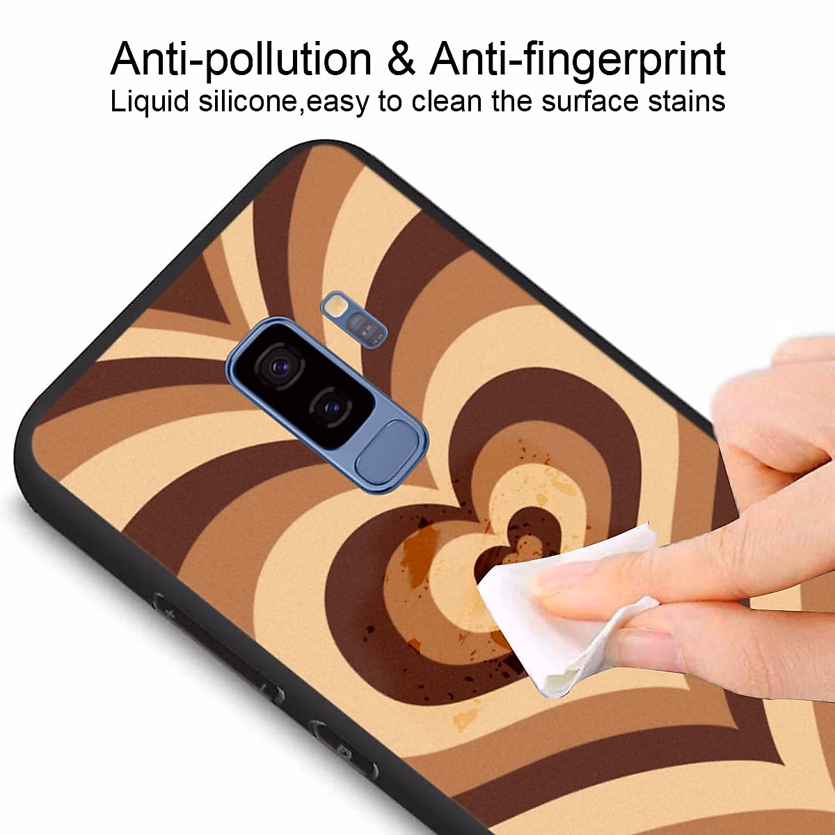 zaztify Compatible with Samsung Galaxy S9 Plus, Khaki Heart Tunnel Center Love Swirl Cute Pattern Shockproof Protective Anti-Slip Thin Slim Soft Phone Case Cover Shell