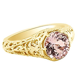 AFFY 2 cttw Simulated Pink Morganite Antique Style Solitaire Engagement Wedding Ring in 14K Yellow Gold Ring Size -8