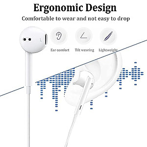 2 Pack iPhone Headphones Wired [Apple MFi Certified] Apple Earbuds for iPhone (Built-in Microphone & Volume Control) Noise Isolating Headphones for iPhone 13/12/11/XR/XS/X/8/Support All iOS System