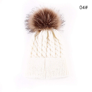 oenbopo Baby Winter Warm Knit Hat Infant Toddler Kid Crochet Fur Hairball Beanie Cap White