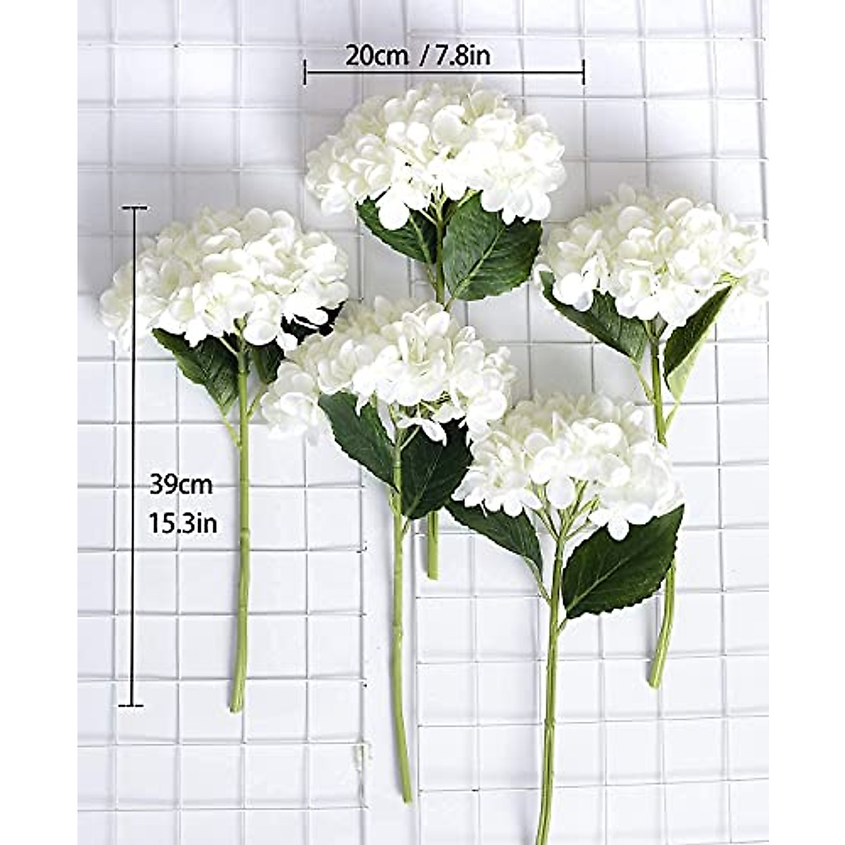 PARTY JOY 5PCS 15.4In Artificial Hydrangea Silk Flowers Bouquet Faux Hydrangea Stems for Wedding Centerpieces Home Decor (White, 5)
