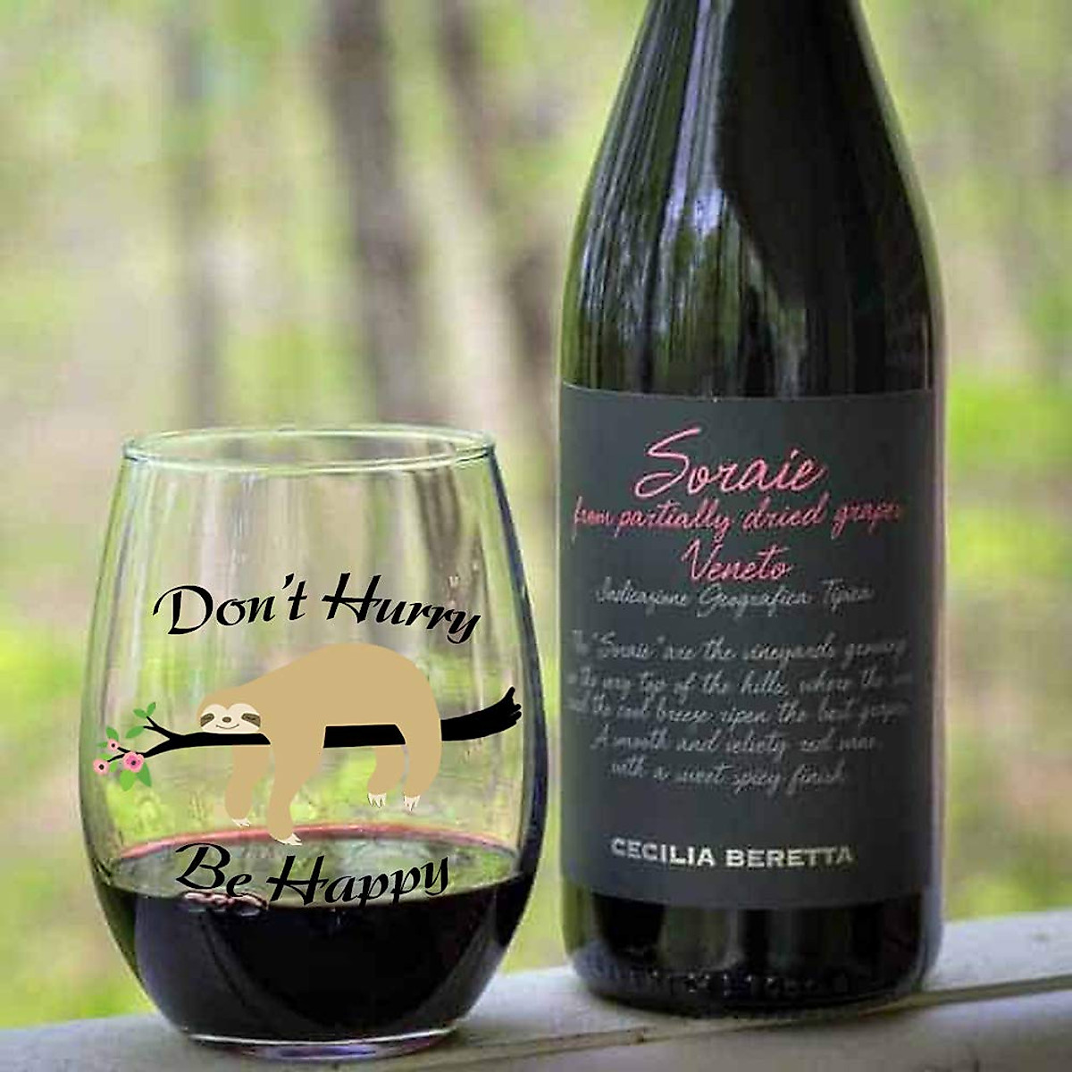 AGMDESIGN Don't Hurry Be Happy Wine Glass, Cute Funny Sloth Stemless Wine Glass for Women, Sister, Mom, Best Friend, Sloths Birthday Gifts & Party Decor