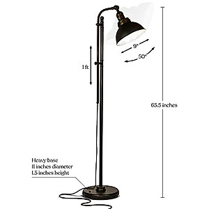 Brightech Dylan Industrial Floor Lamp for Living Rooms & Offices, Bright LED Floor Lamp – Charming Farmhouse Floor Lamp, Adjustable Head Standing Lamp for Bedroom Reading, Stunning Living Room Decor