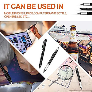 2 Pieces Multitool Pen Set Flathead Tool Pen Bottle Opener Pen Screwdriver Touch Screen Stylus Pen LED Light Pen Ruler Level Ballpoint Pen for Men Women Father Husband Present