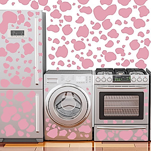 184 Pcs Cow Print Stickers, Adhesive Wall Stickers Cow Print Vinyl Art Decal Removable Wall Decor Waterproof Animal Design Decals for Bedroom Living Room Nursery(Pink)