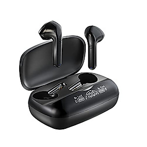 Bluetooth Headphones True Wireless Earbuds 60H Playback LED Power Display Earphones with Wireless Charging Case IPX5 Waterproof in-Ear Earbuds with Mic (Black)