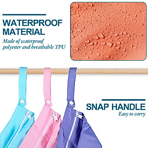 Woanger 10 Pcs Wet Dry Bags for Baby Cloth Diapers Waterproof Reusable Wet Bags with Two Zippered Pockets Travel Laundry Bag for Swimsuit Beach Pool Daycare Yoga Gym Dirty Wet Clothes, 10 Colors