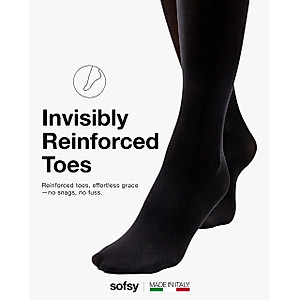 sofsy 60 Denier Black Stockings for Women's Garter Belt [Made in Italy] Ultra-Soft, Durable Opaque Thigh Highs for Evening Wear - Large