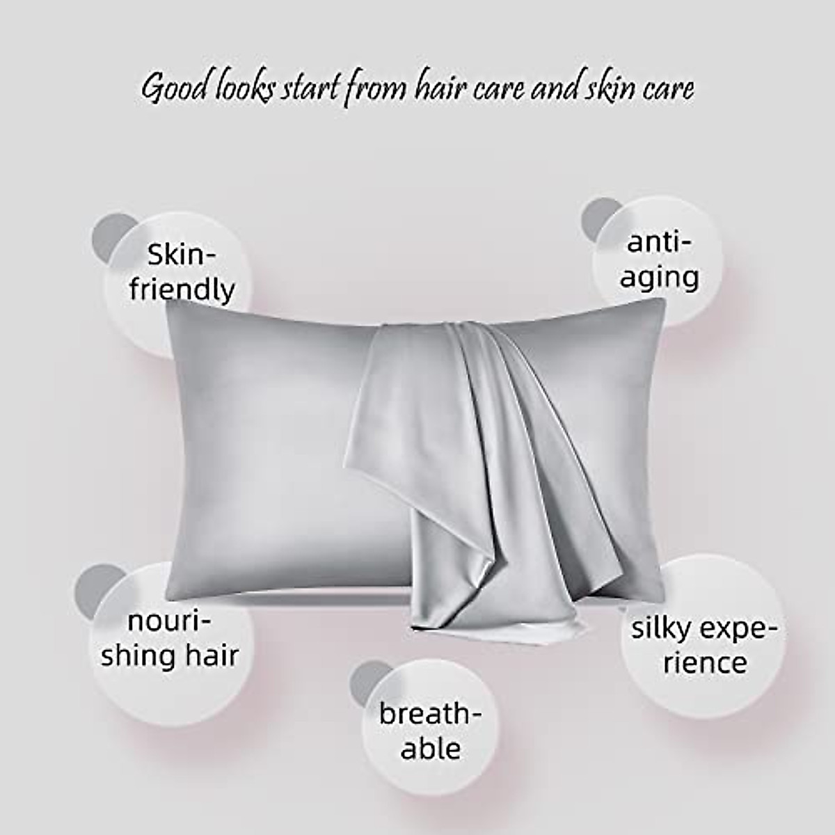 Silk Pillowcase for Hair and Skin Mulberry Silk Pillowcase Soft Breathable Smooth Both Sided Natural Silk Pillowcase with Zipper Beauty Sleep Silk Pillow Case 1 Pack for Gift (Standard, Silver Gray)
